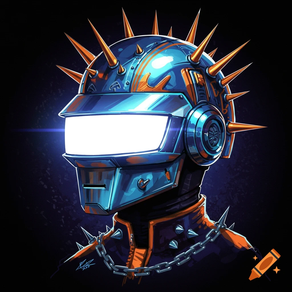 Close-up digital painting of a figure wearing a futuristic blue and ...