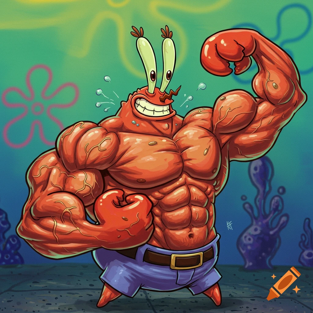 Cartoon depiction of a heavily muscled Mr. Krabs from Spongebob ...