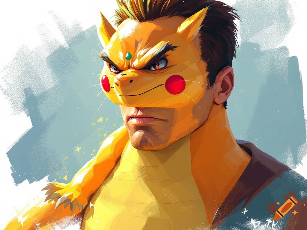 Character portrait of a muscular man with a Pokemon-like face and claws ...