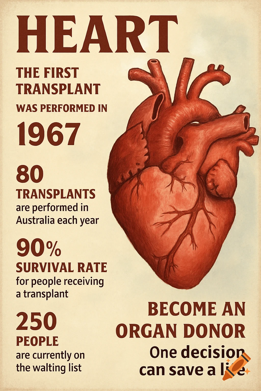 A promotional poster about heart transplants and organ donation ...