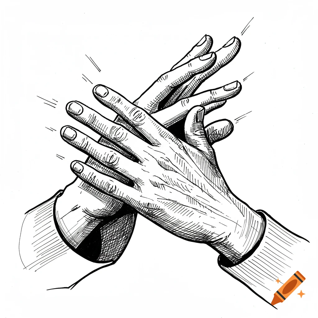 An ink drawing illustration of two hands clapping. on Craiyon