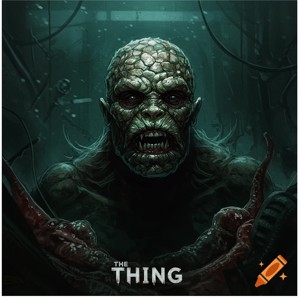 Illustration of a grotesque monster from The Thing movie with sharp ...