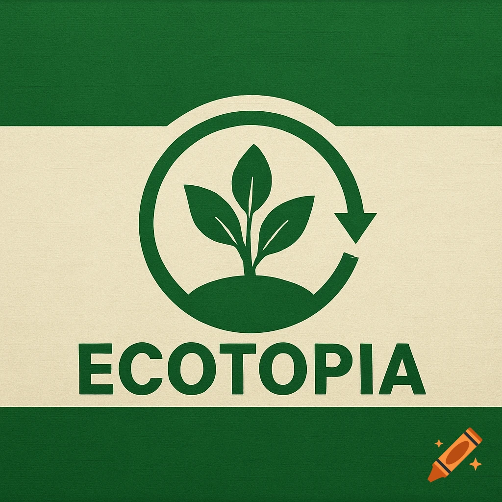 A flag design with green stripes and a cream middle band, featuring a green ecological symbol ...