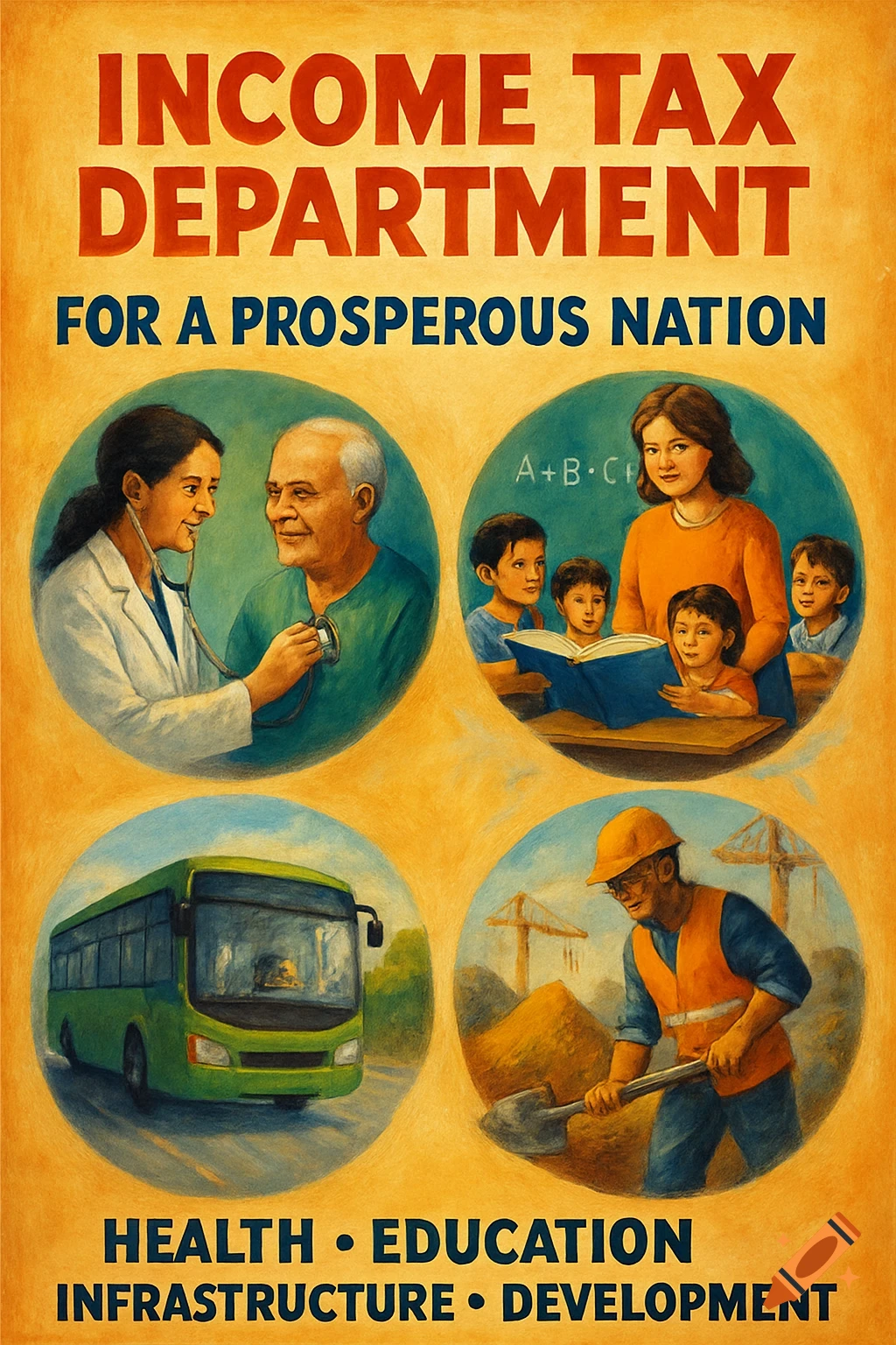 Retro illustration showing how income tax benefits health, education ...