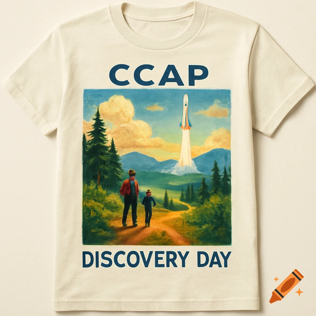 T-shirt with painting of father and son watching rocket launch and ...