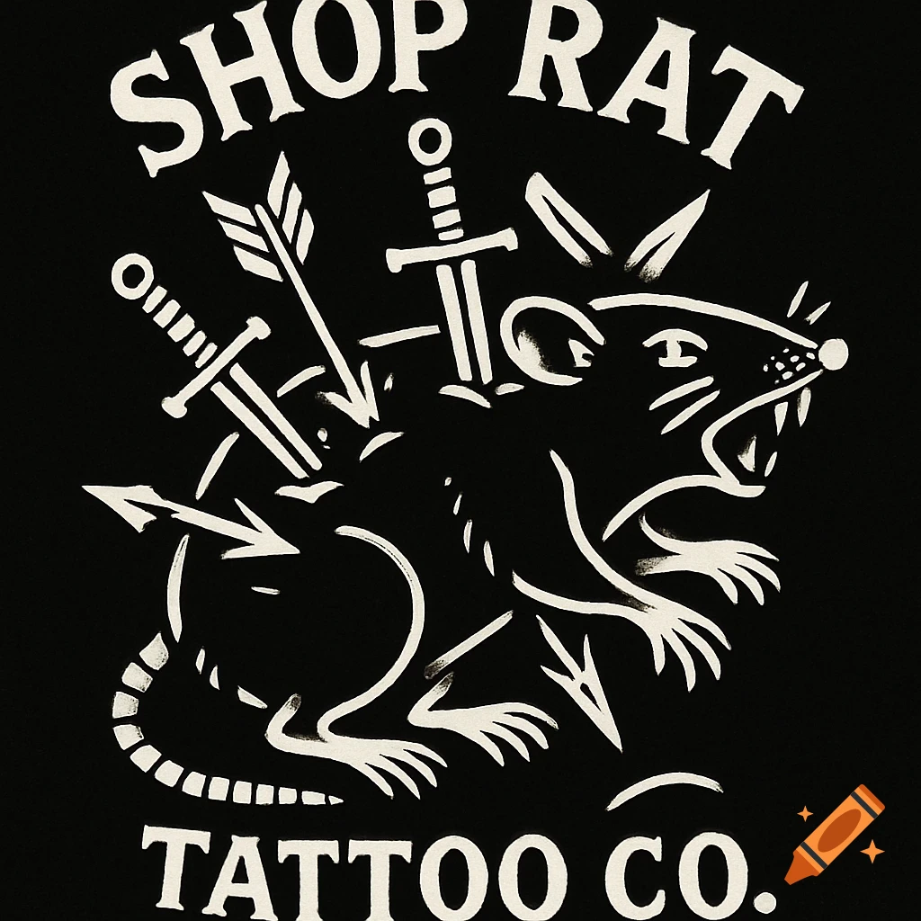 Black and white American traditional tattoo illustration of a rat ...