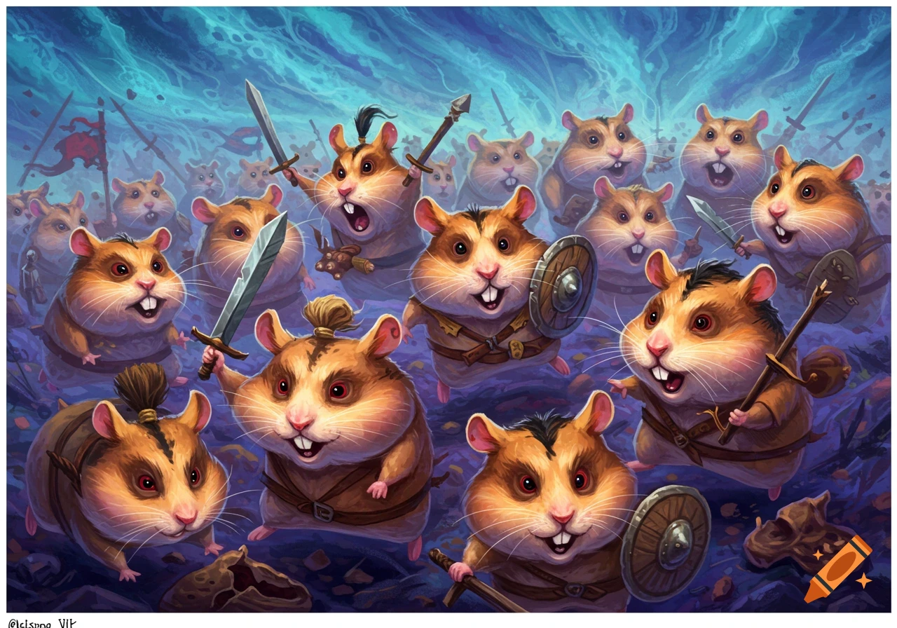 Illustration of a large army of hamsters dressed as warriors with ...