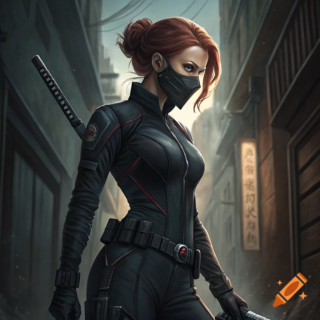 A woman in a black tactical suit and mask holds a weapon in an urban ...