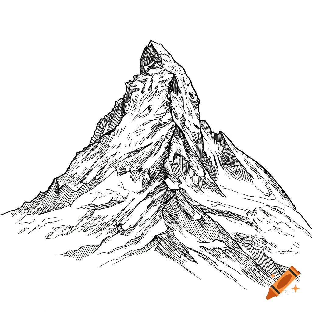 A black and white vector line drawing of a mountain peak. on Craiyon