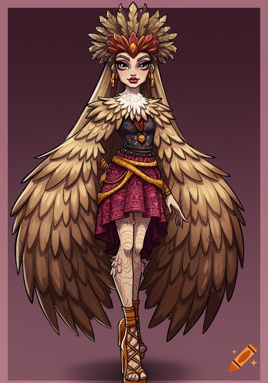 Monster High character daughter of alkonost, with large feathered wings ...