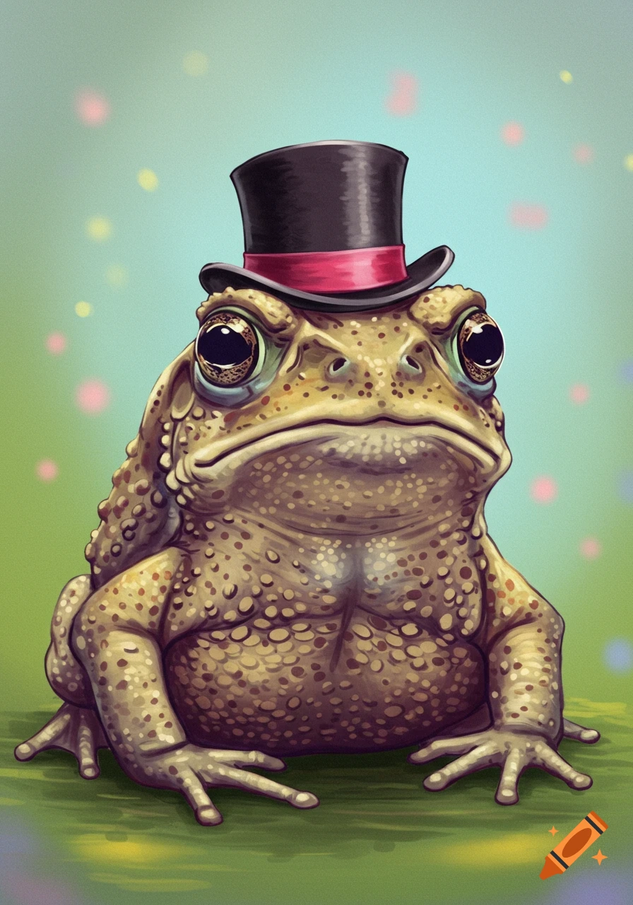 Illustration of a cane toad wearing a black top hat with a red ribbon ...