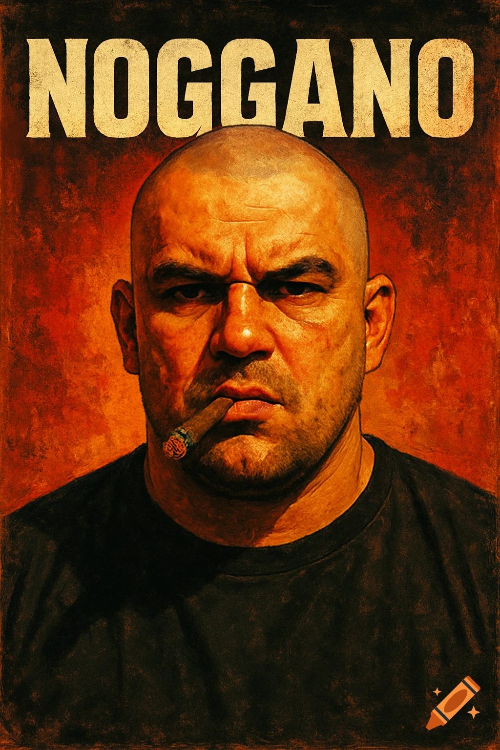 Gritty portrait of a bald man with a cigar and the text 'NOGGANO' above ...