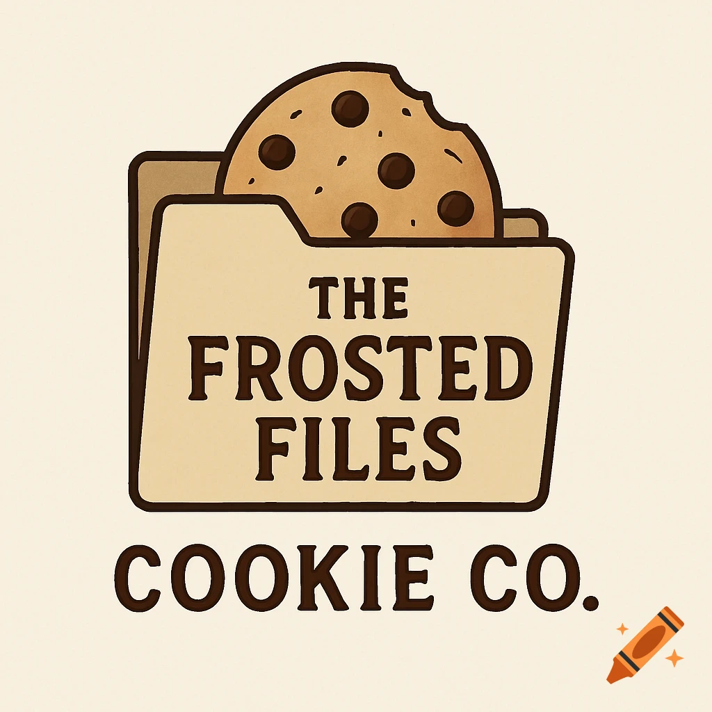 Logo for The Frosted Files Cookie Co. showing a cookie coming out of a ...