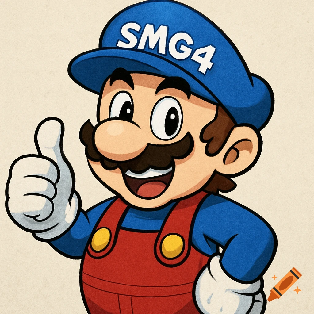 Cartoon drawing of a character resembling Mario wearing a blue SMG4 hat ...
