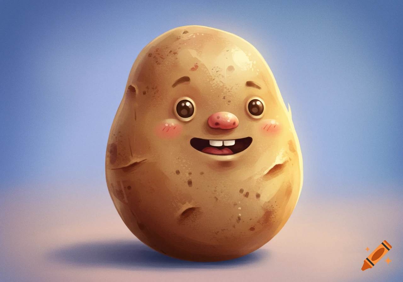 A cute illustration of a smiling potato with rosy cheeks. on Craiyon