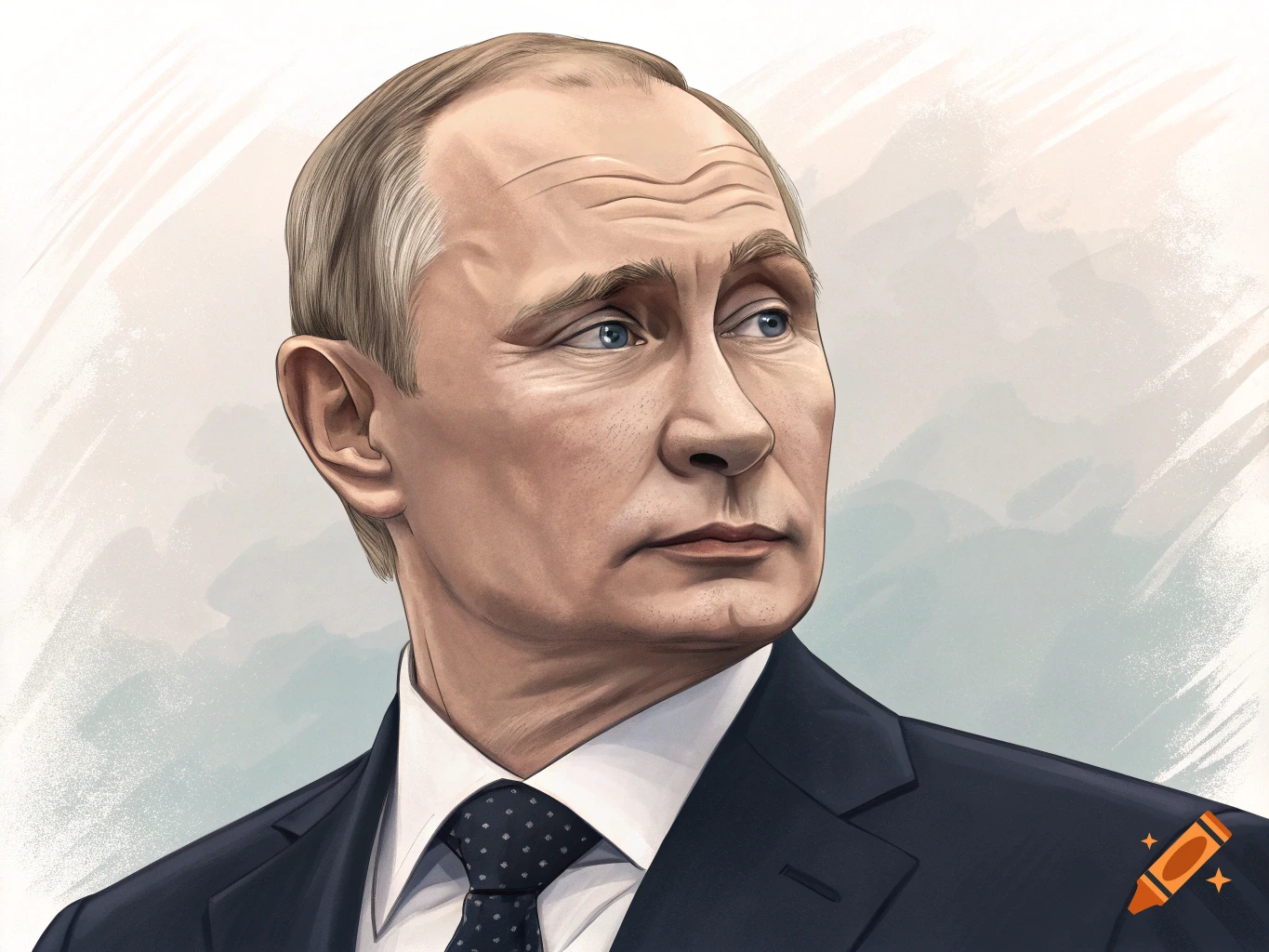 An illustration of a man resembling Vladimir Putin wearing a suit and ...