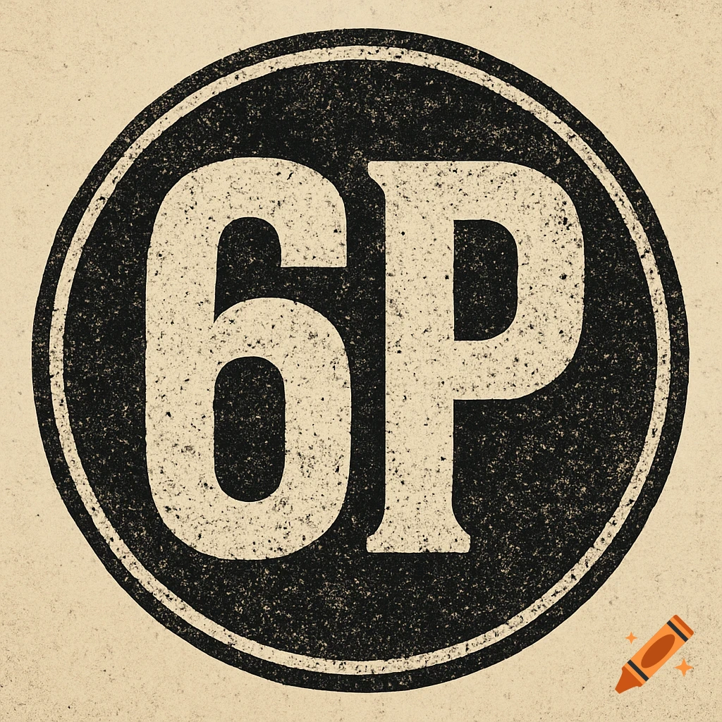 A gritty, vintage-style logo with '6P' in a circle. on Craiyon