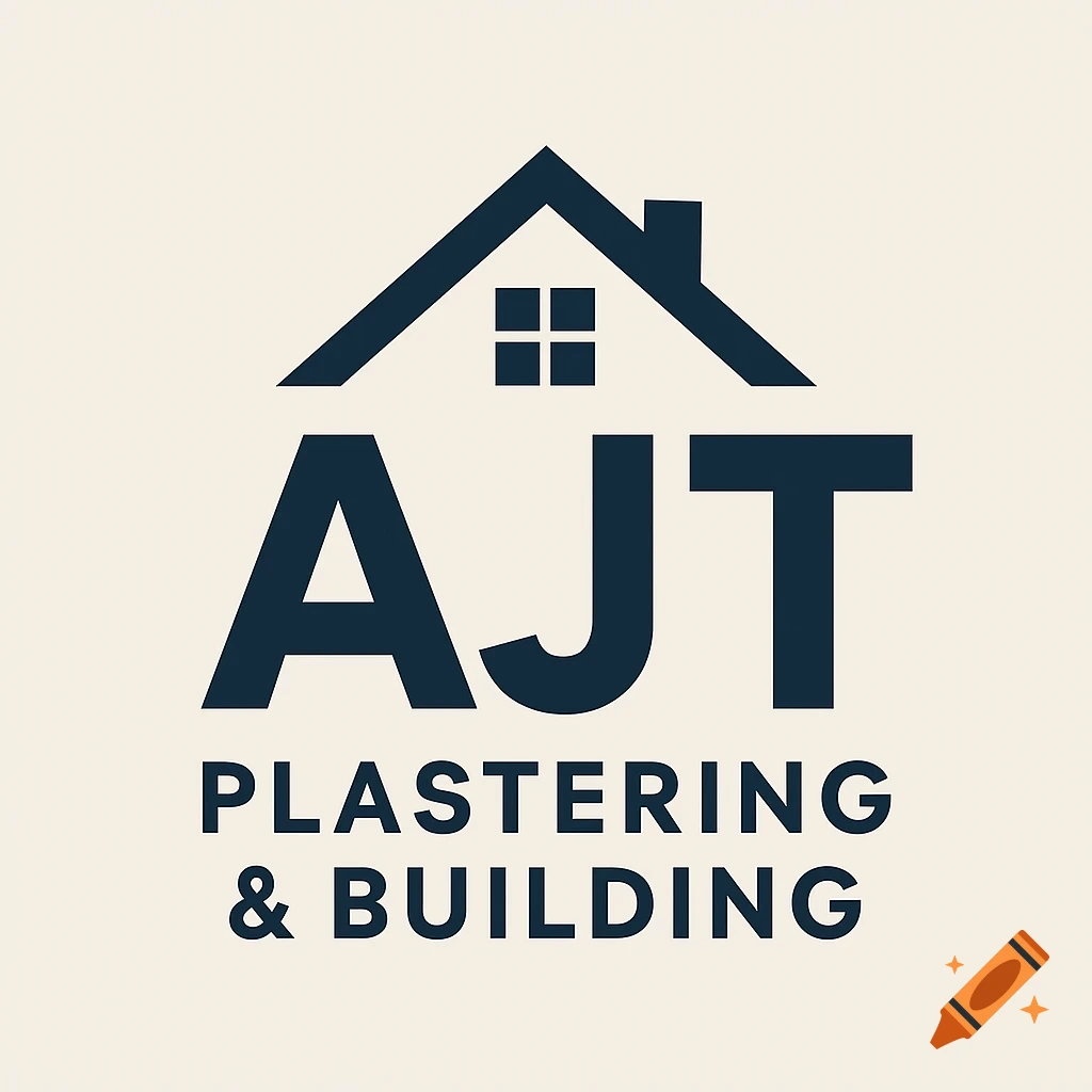 Logo for AJT Plastering & Building with a house icon. on Craiyon