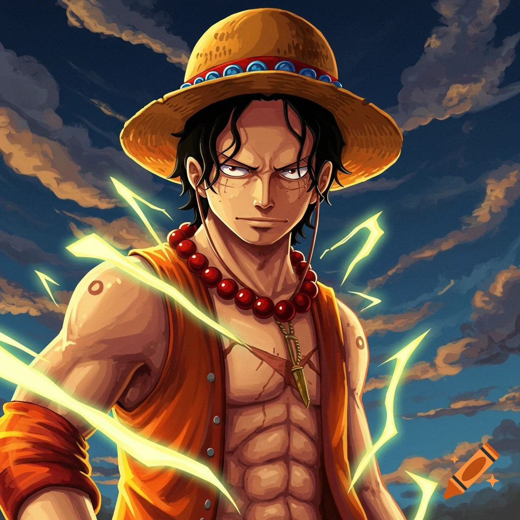 Anime character Portgas D. Ace from One Piece with lightning and a ...