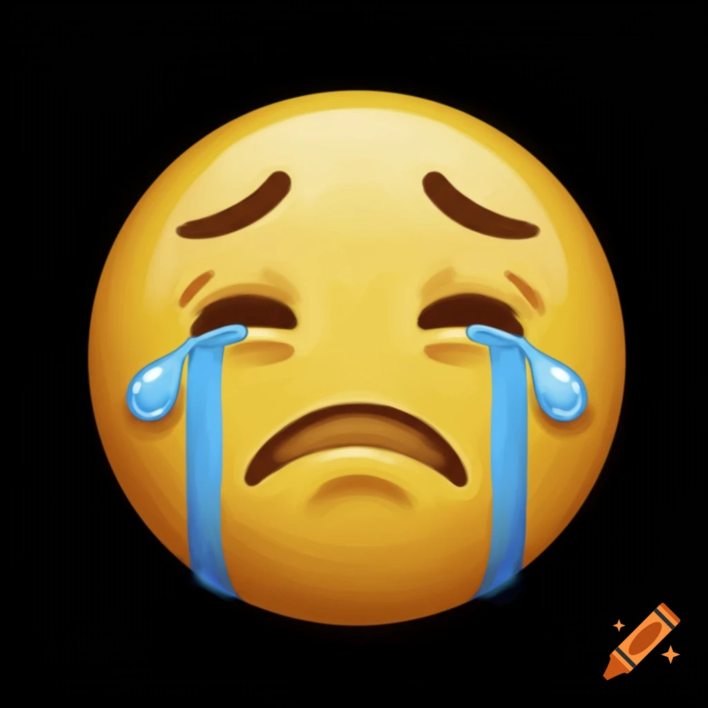A yellow emoji face crying with blue tears. on Craiyon