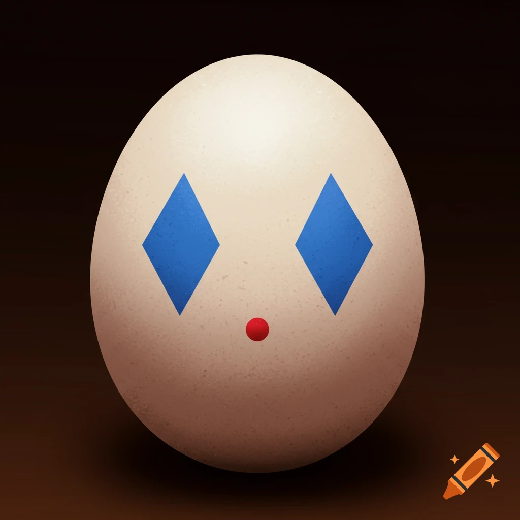 An egg with two blue diamonds for eyes and a red dot for a nose. on Craiyon