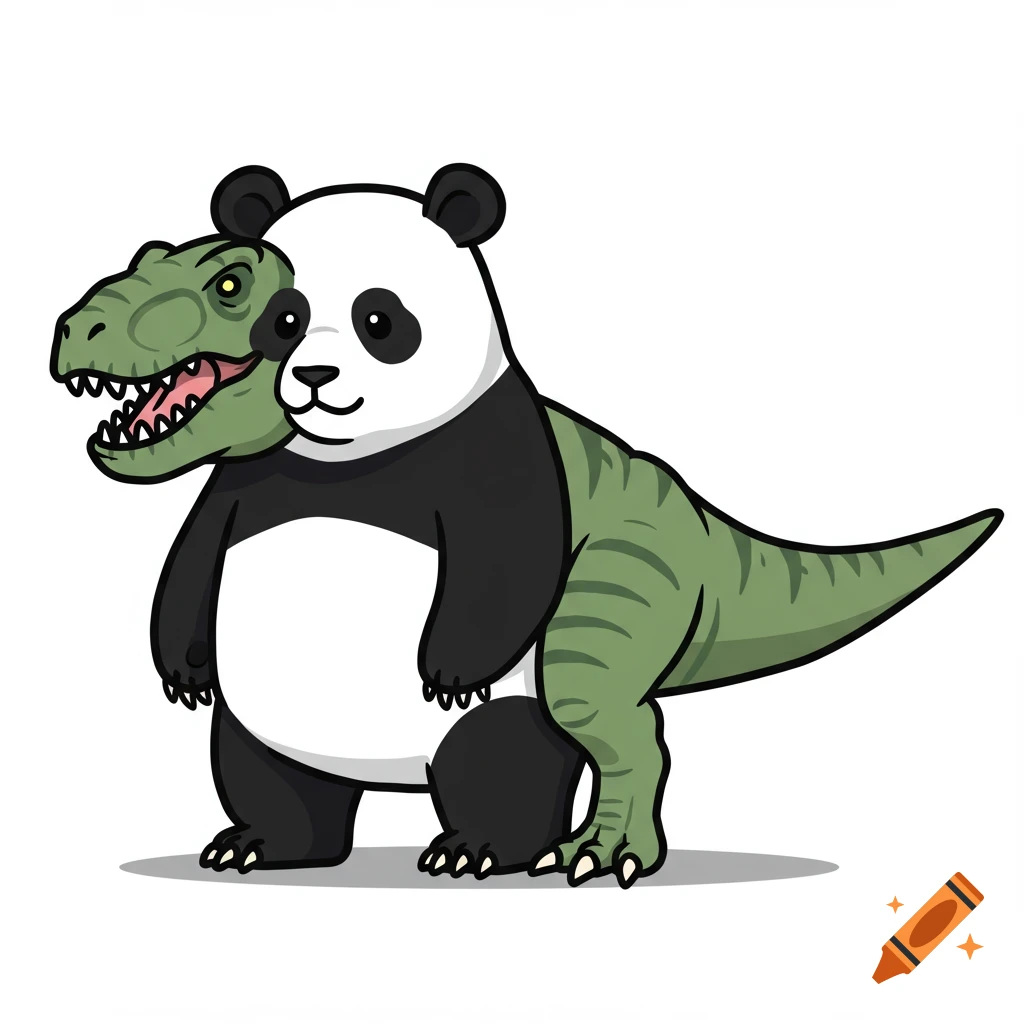 Cartoon drawing of a creature that is half panda and half Tyrannosaurus ...