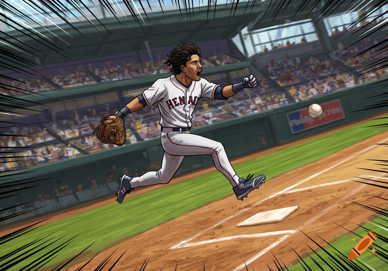 Stylized illustration of a baseball player running on the field, glove ...