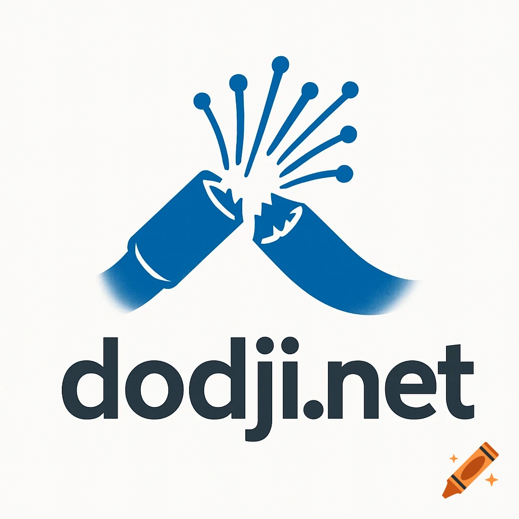 Blue corporate logo with a broken fiber optic cable and the text dodji ...