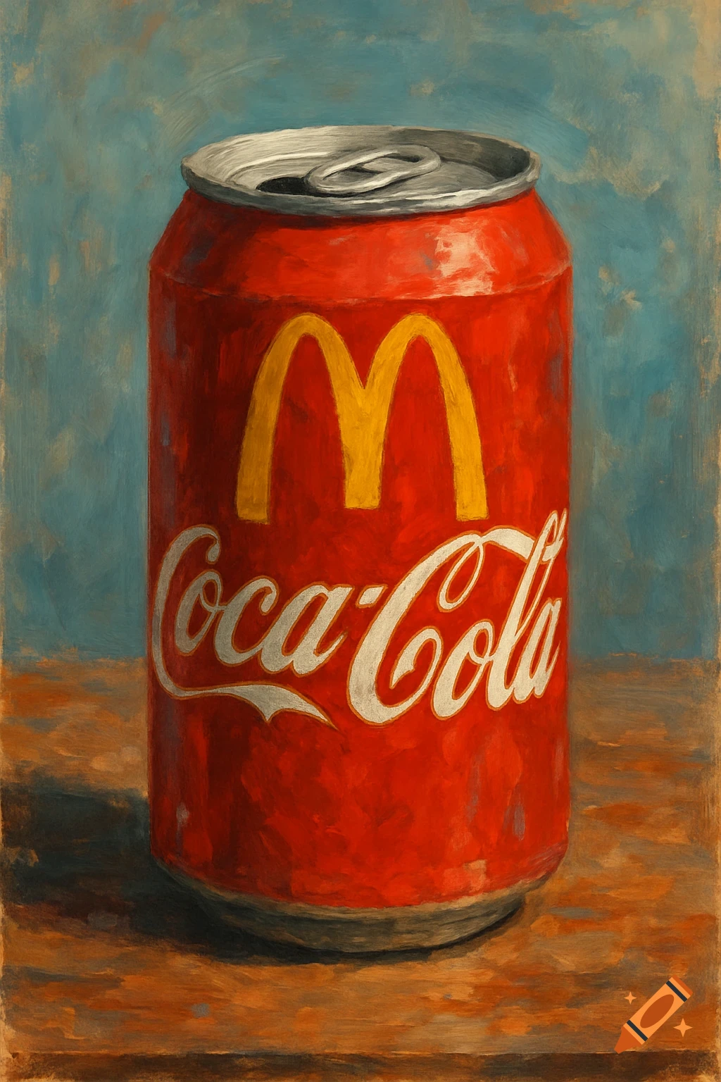 A painted still life of a red Coca-Cola can with the McDonald's golden ...