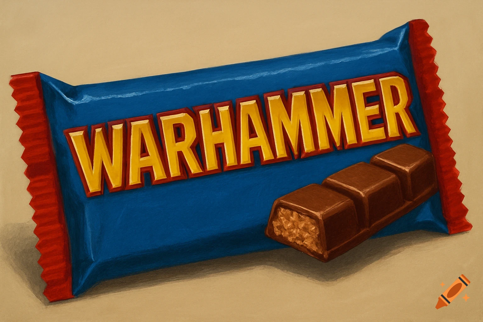 Digital painting of a chocolate bar wrapper with 'WARHAMMER' text and a ...
