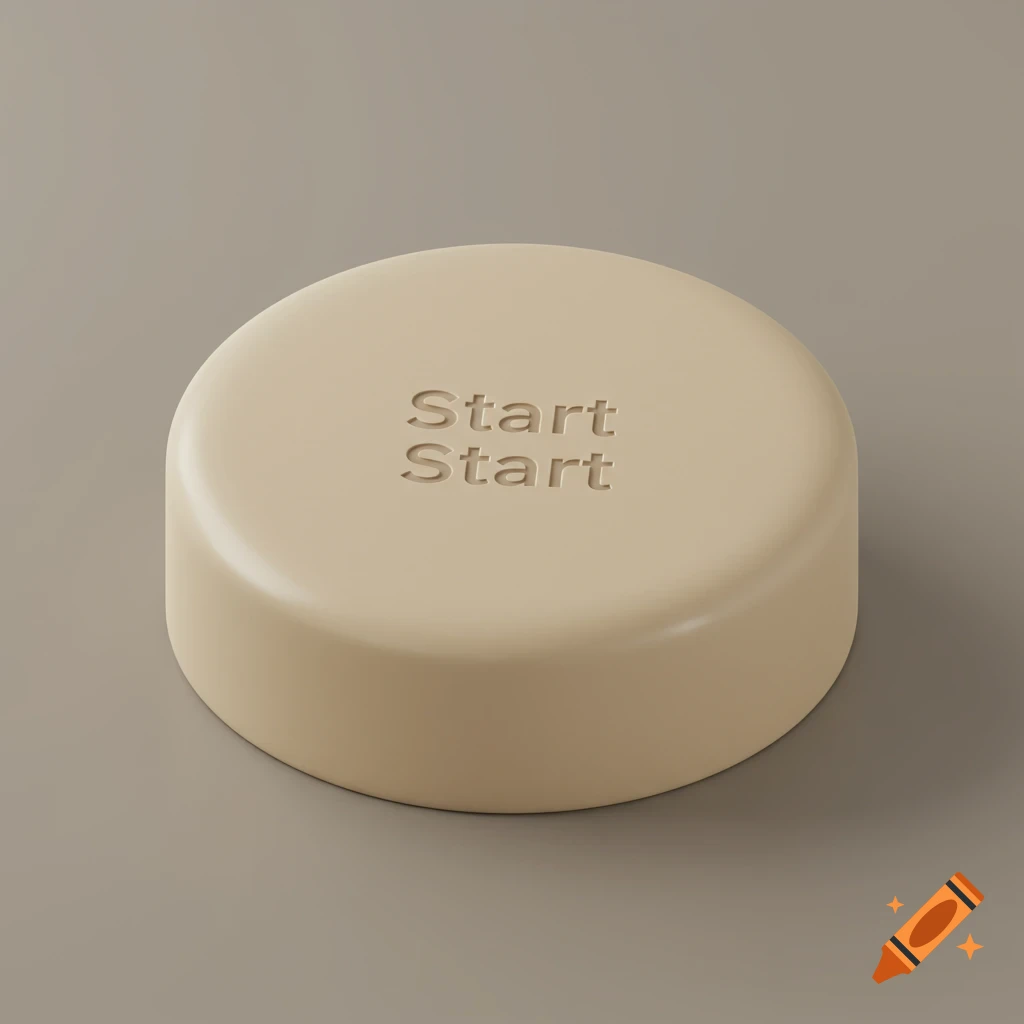 A beige round button with the word "Start" embossed twice on its ...