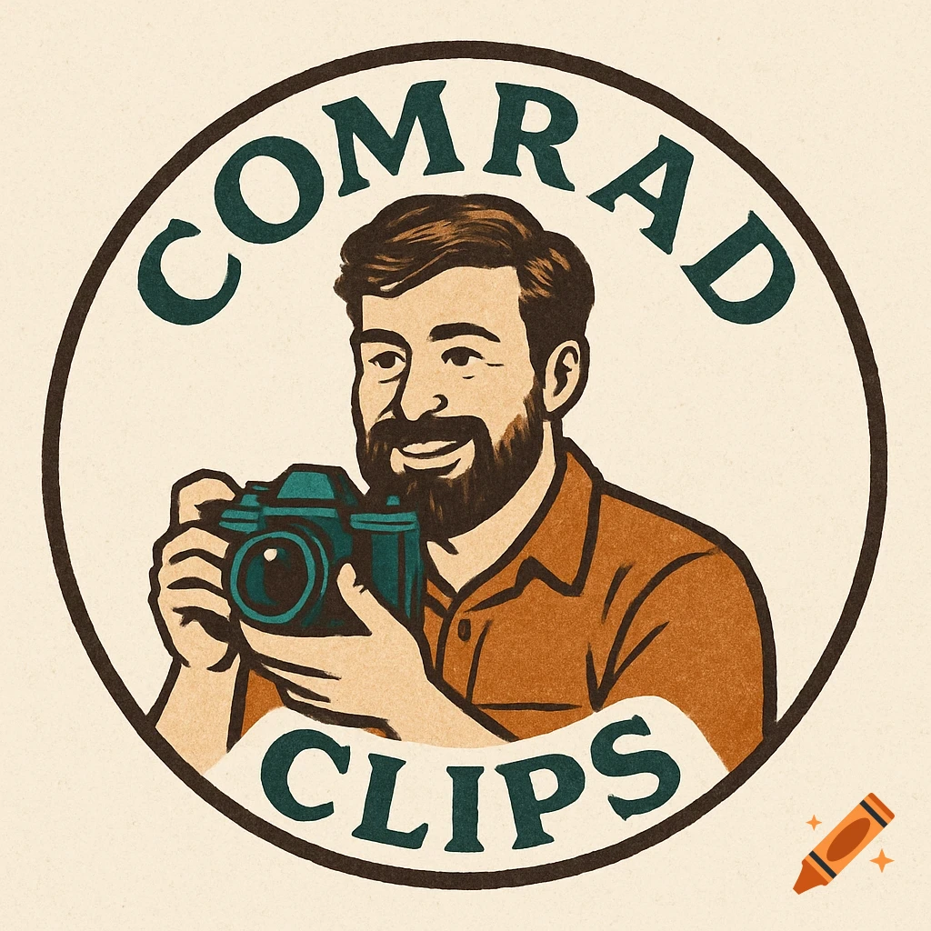 Vintage illustration logo of a bearded man holding a camera inside a ...