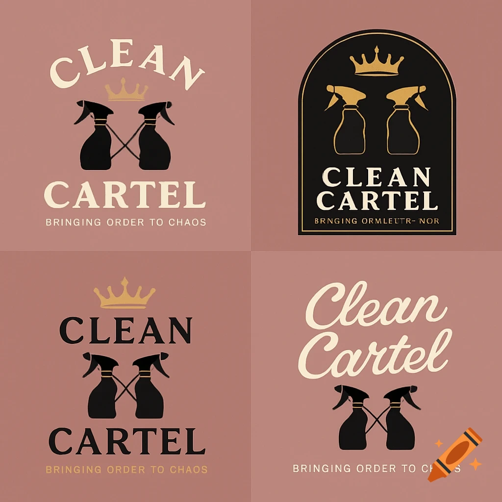 Four different logo designs for Clean Cartel with spray bottles and ...