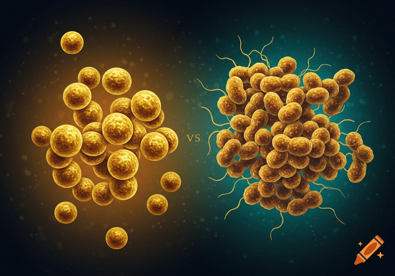 Microscopic illustration of two types of bacteria competing. on Craiyon