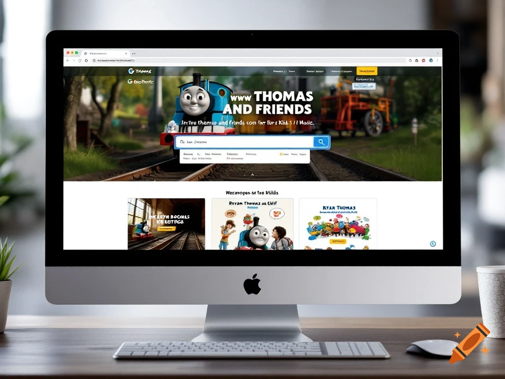 An iMac computer screen displays the Thomas & Friends website, showing ...