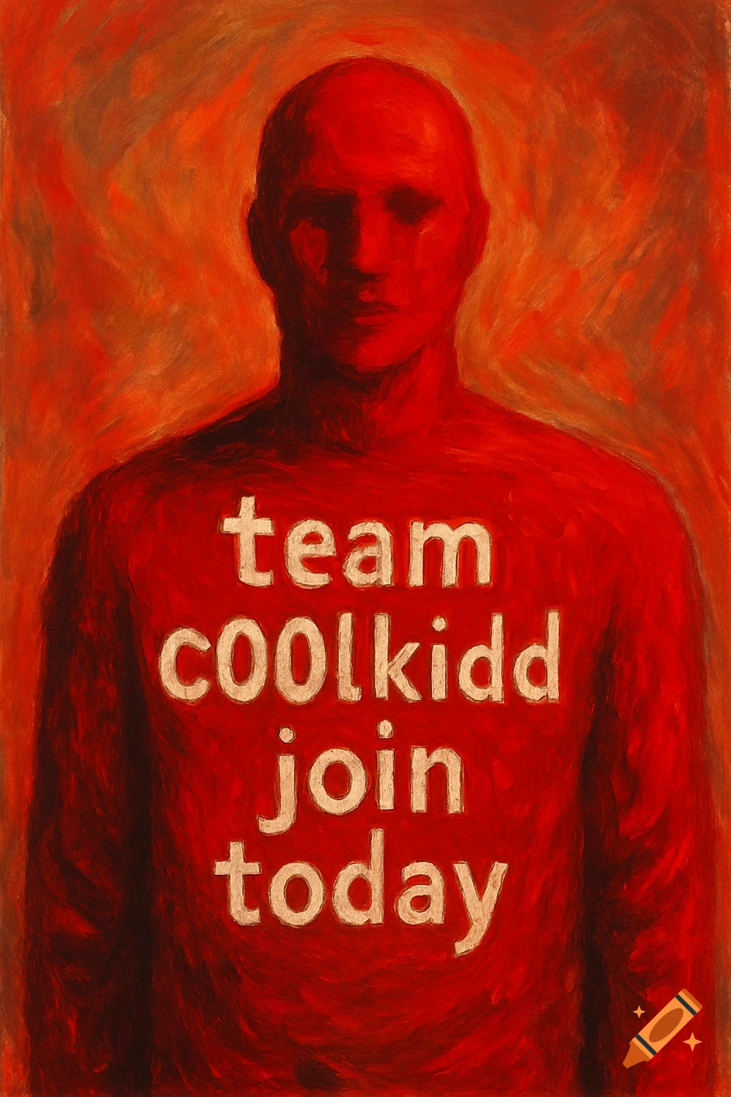 A red painted figure with white text 'team c00lkidd join today' on its ...