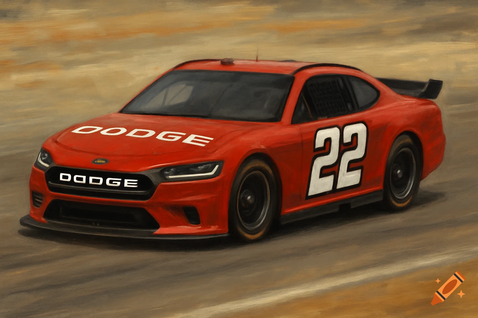 Red race car with number 22 on the side, painted style. on Craiyon