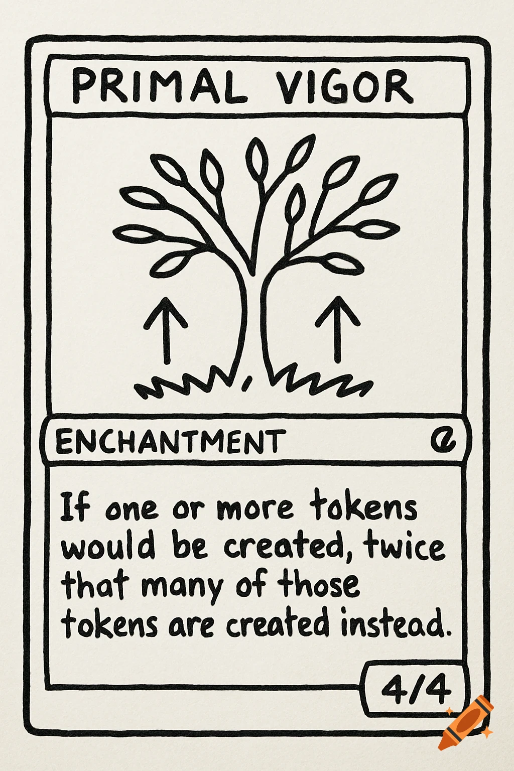 Hand drawn proxy card for Primal Vigor with tree art. on Craiyon