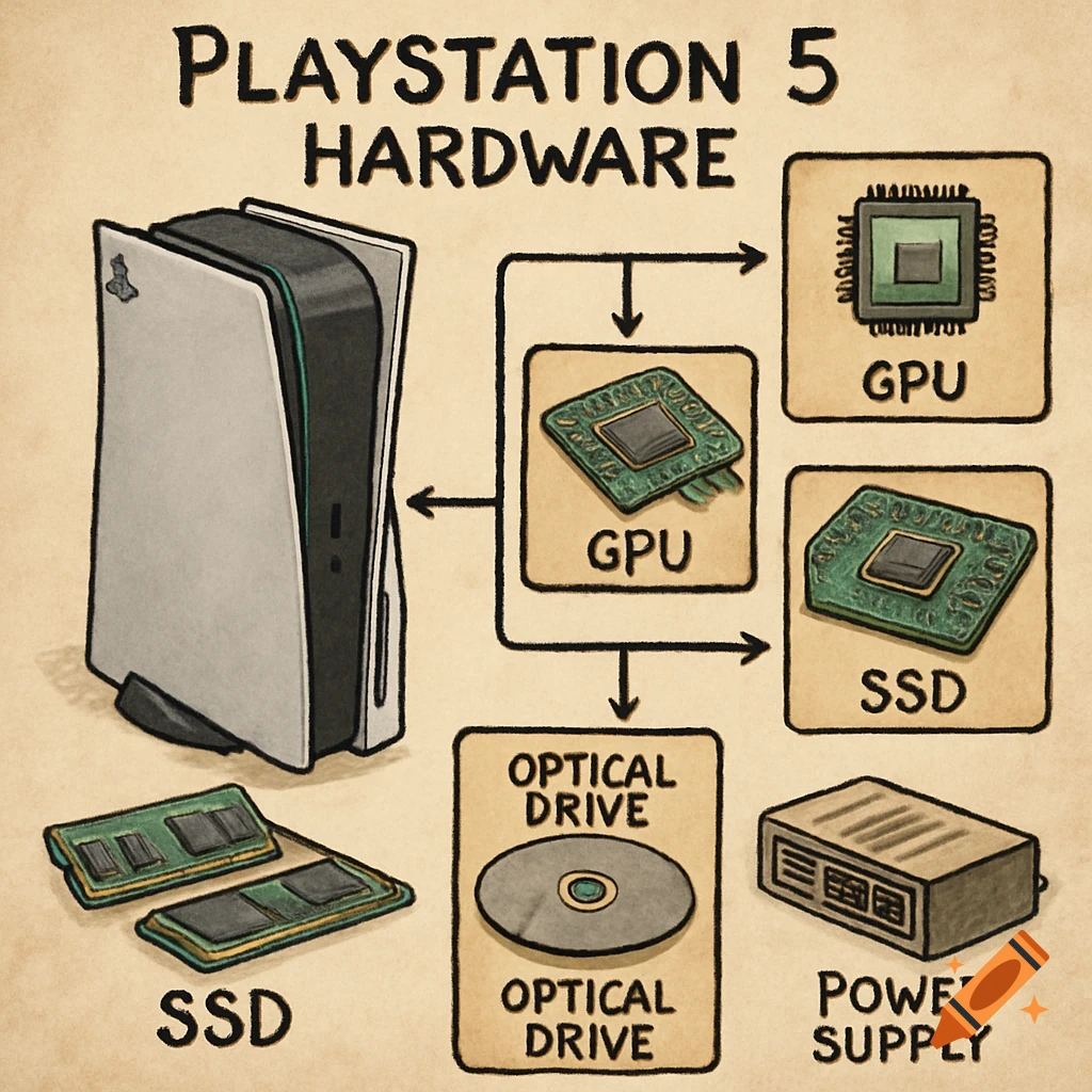 Diagram illustrating the hardware components of a PlayStation 5 console ...