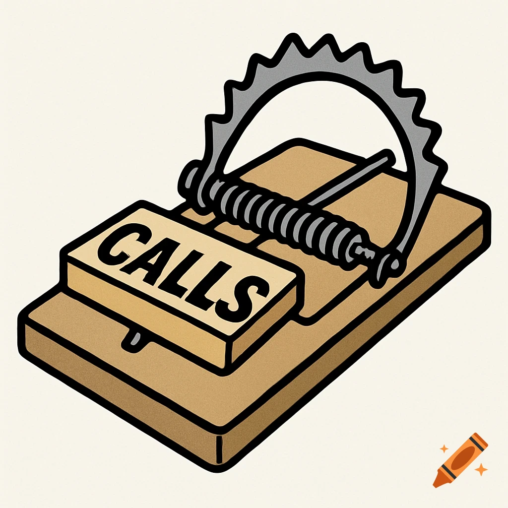 Clip art illustration of a snap trap with the word 'CALLS' on the bait ...