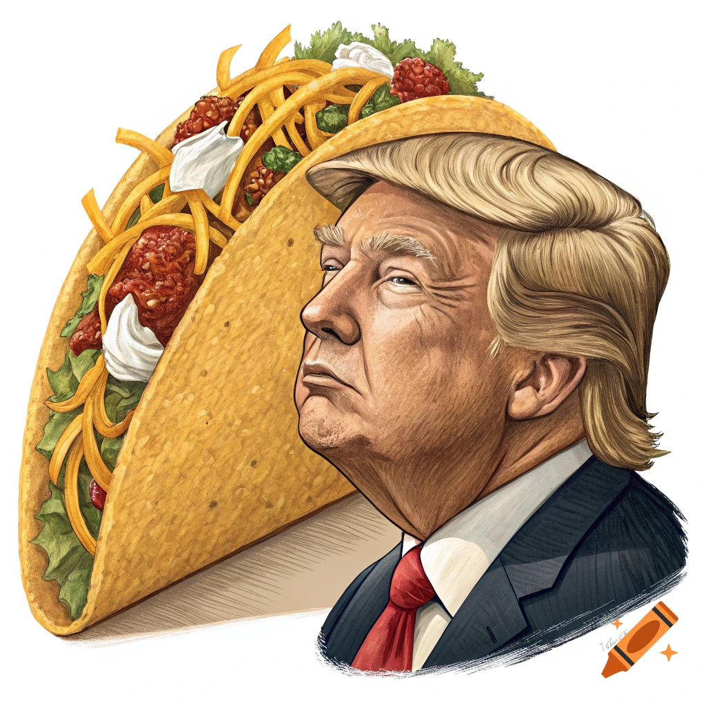 Illustrative portrait of Donald Trump with a large taco behind his head ...