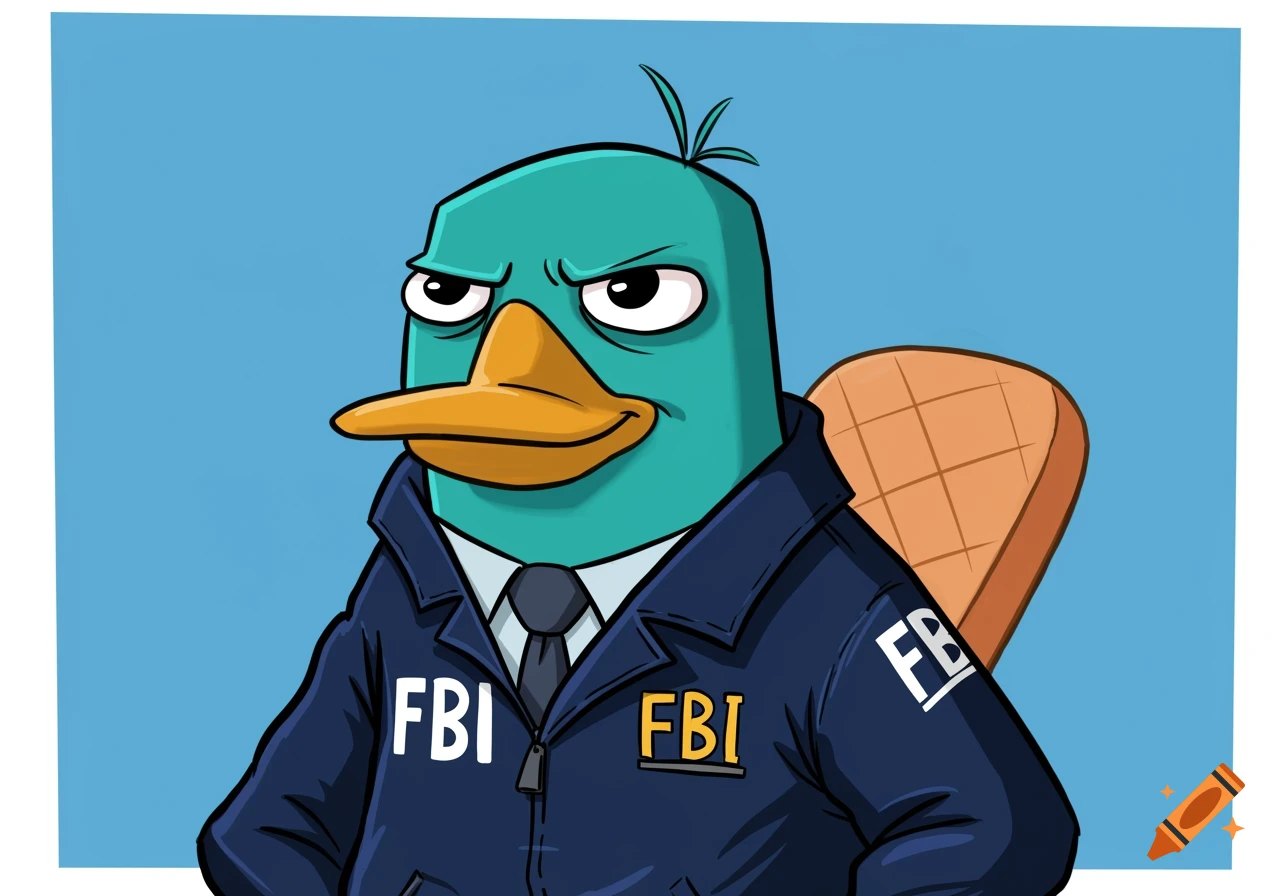 Cartoon platypus in a navy blue FBI jacket and tie. on Craiyon