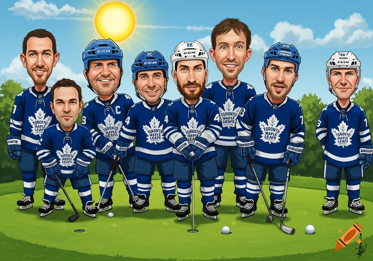 Caricature illustration of Toronto Maple Leafs hockey players playing ...