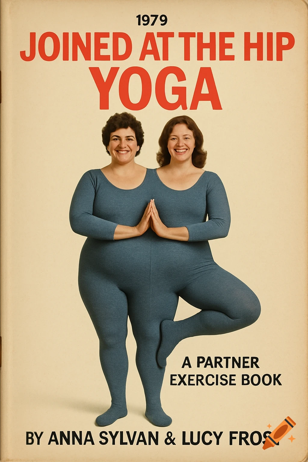 1979 book cover for 'Joined at the Hip Yoga' featuring two women merged into one body in a yoga ...