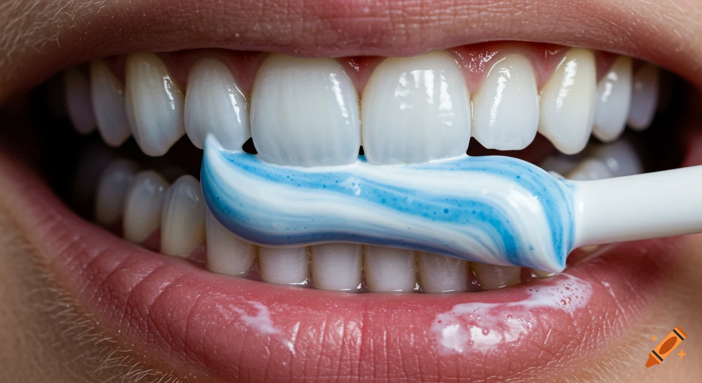 Close-up of a mouth brushing teeth with a toothbrush and toothpaste ...