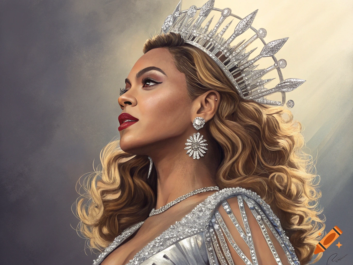 Digital painting portrait of Beyoncé wearing a large sparkling crown ...