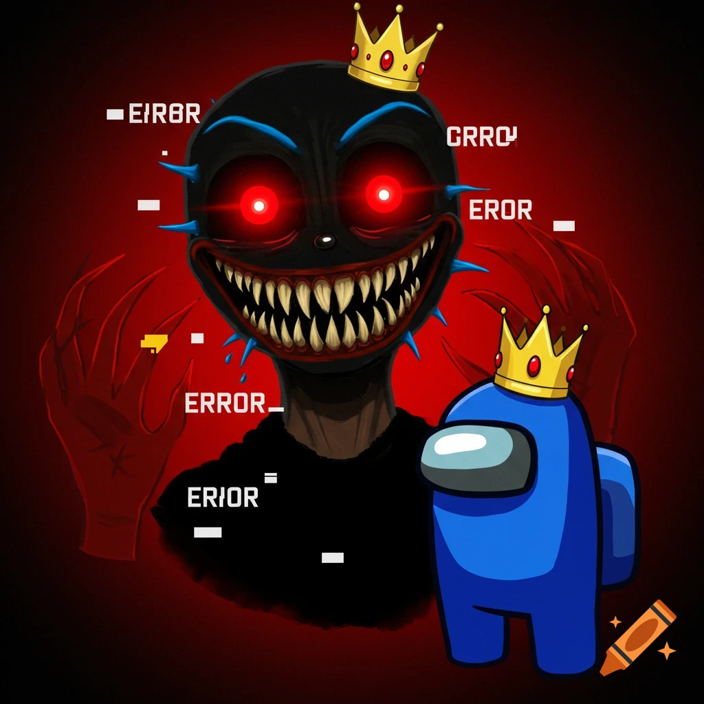 Illustration of a creepy character with sharp teeth and red eyes next ...