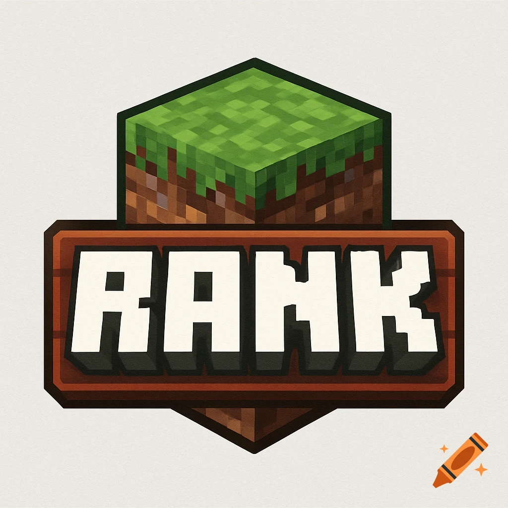 Minecraft style logo with a grass block above a banner reading RANK. on ...