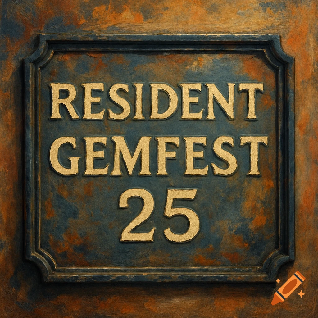 Textured sign reading RESIDENT GEMFEST 25 on Craiyon