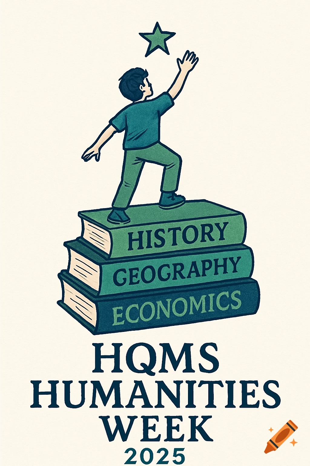 Illustration of a boy standing on history, geography, and economics ...